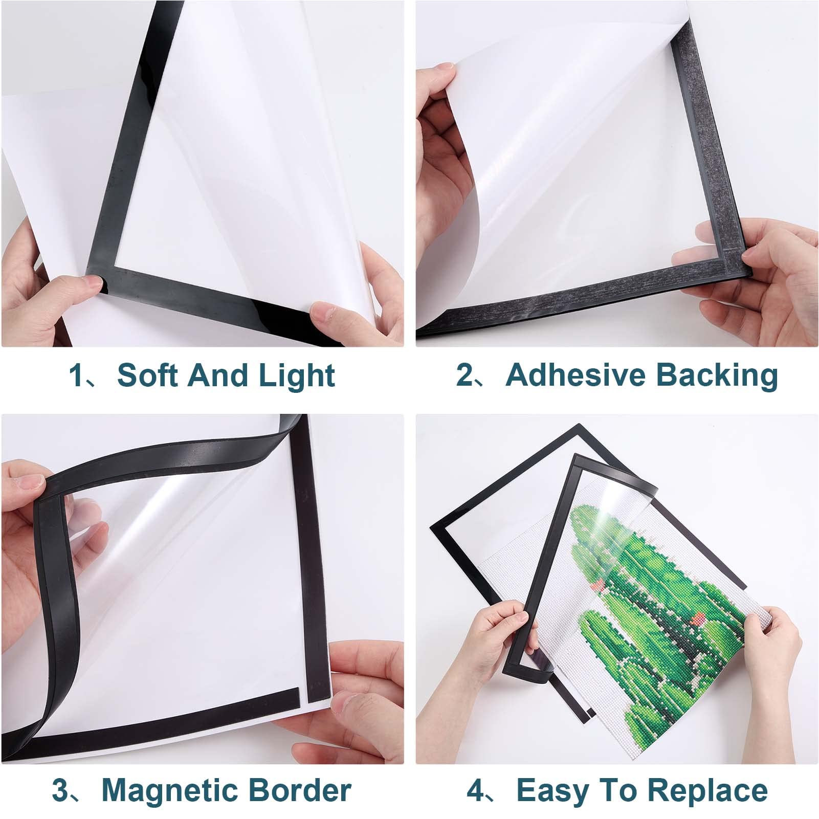 PP OPOUNT 4 PCS Diamond Art Frames, 30 x 40 cm Self-Adhesive Diamond Picture Frame, Magnetic Picture Frame For Diamond Art Display and Protection, Window, Home Wall Office Decor