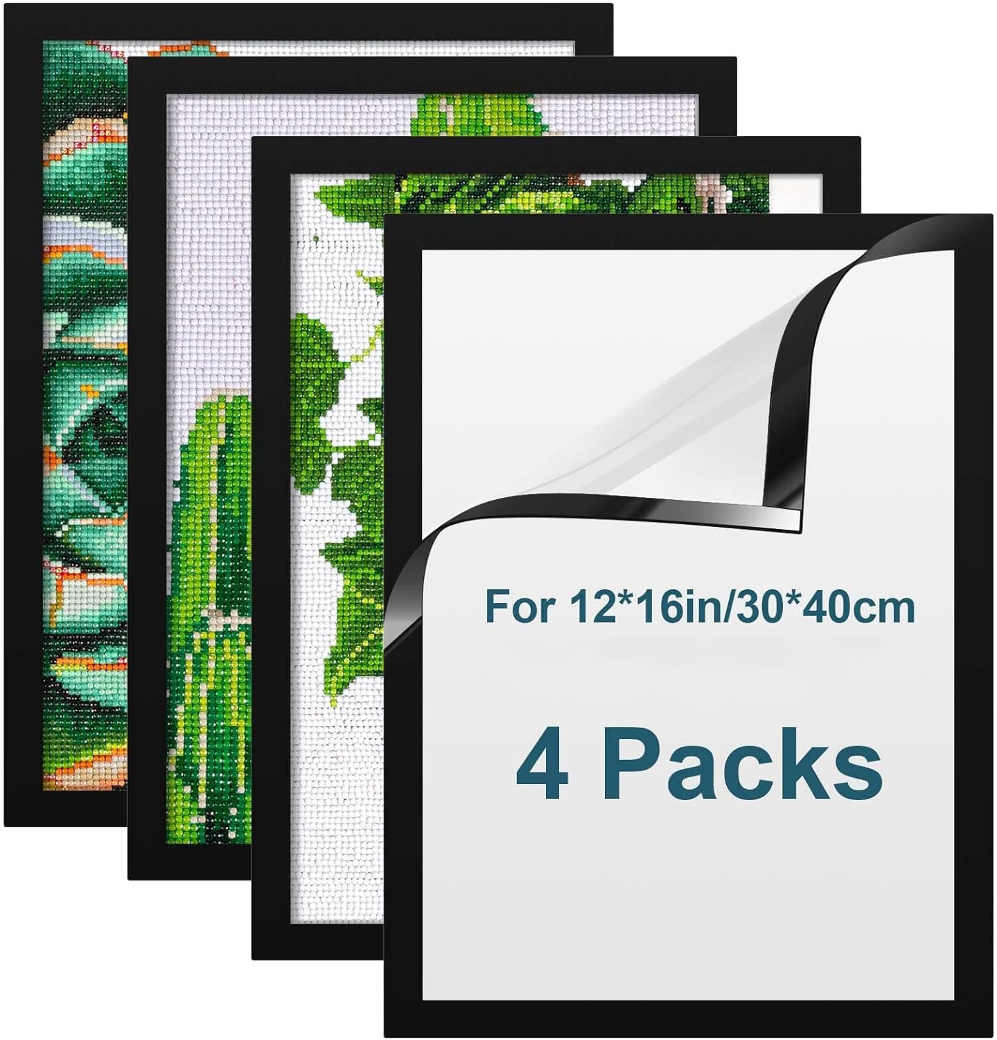 PP OPOUNT 4 PCS Diamond Art Frames, 30 x 40 cm Self-Adhesive Diamond Picture Frame, Magnetic Picture Frame For Diamond Art Display and Protection, Window, Home Wall Office Decor