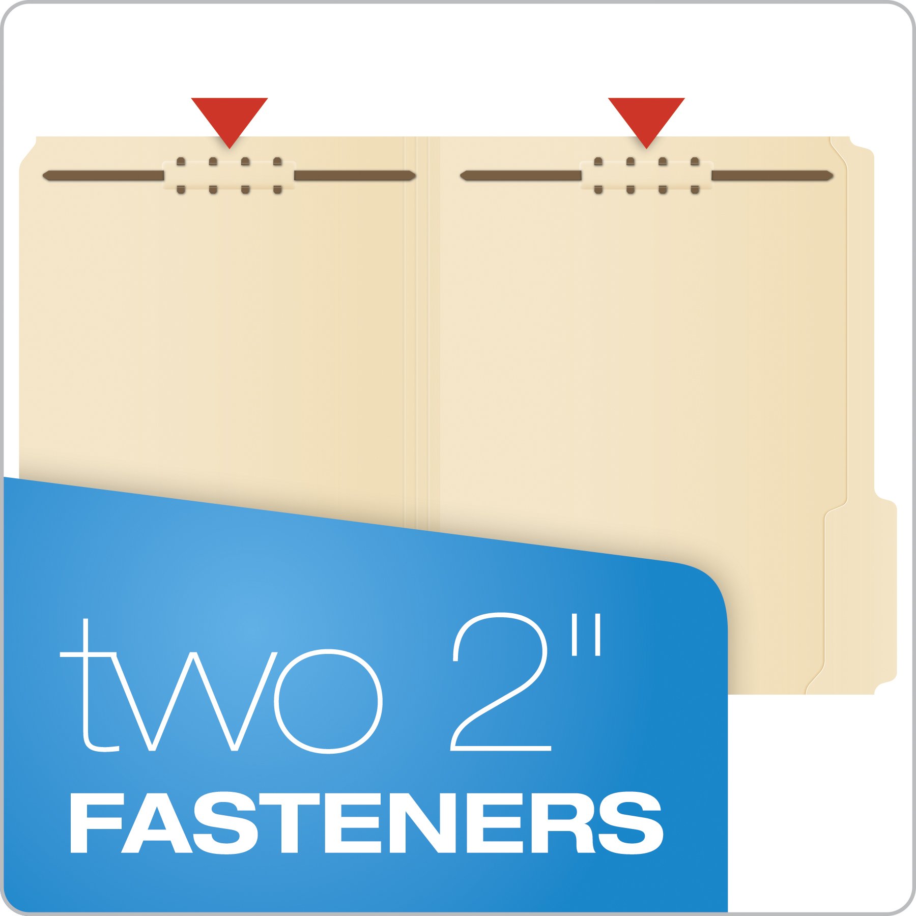 Pendaflex Fastener Folders, 2 Fasteners, Letter Size, Manila, 1/3 Cut Tabs, in Left, Right, Center Positions, 50 Per Box (FM213)