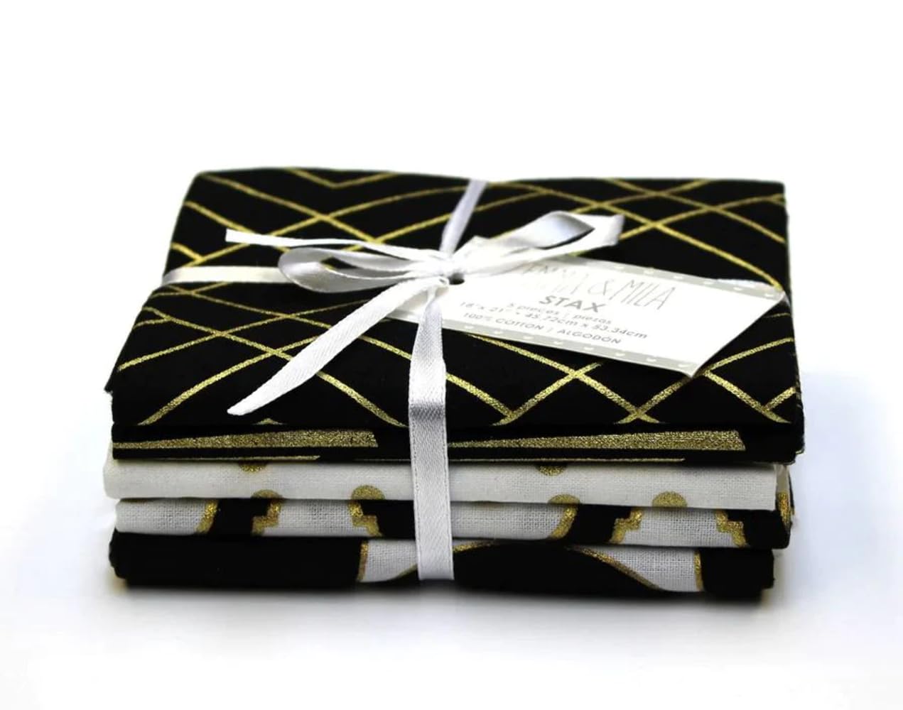 Camelot Fat Quarter Bundle 18"X21" 5pcs-Emma & Mila Black Metallic Gold -2141111F