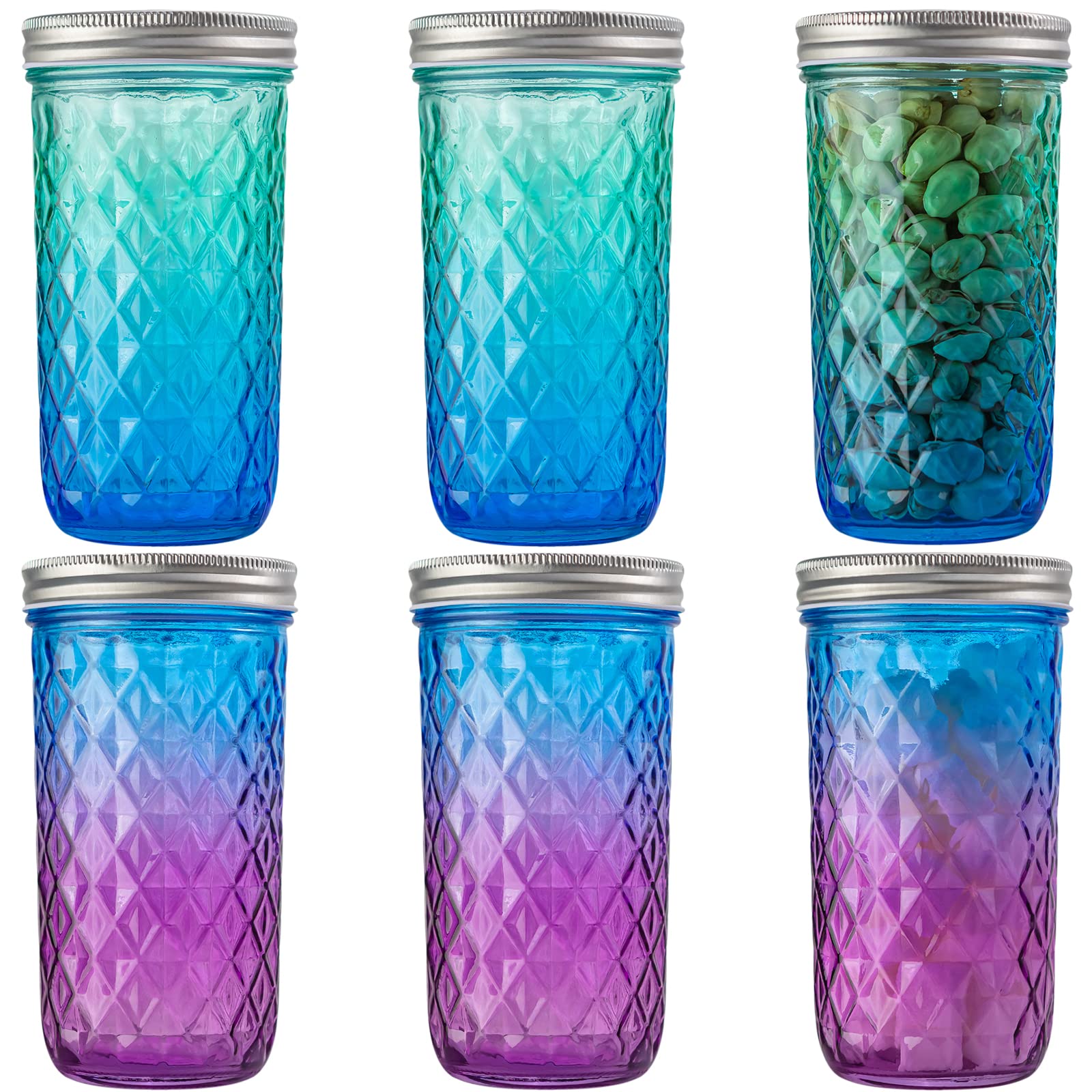 GoldArea 6 Pack Colored Mason Jars, 20 oz Glass Canning Jars with Airtight Lids, Glass Storage Containers with Wide Mouth, Ideal for Spice, Flour, Candy, Cookie Jam, Honey Jar, DIY Craft & Decor
