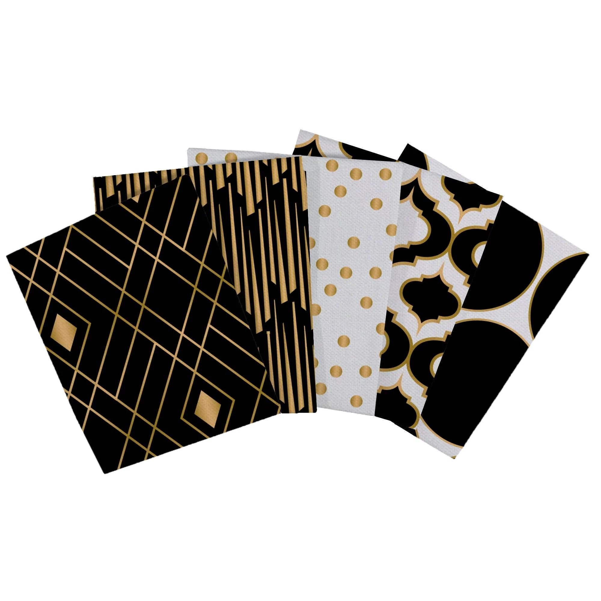 Camelot Fat Quarter Bundle 18"X21" 5pcs-Emma & Mila Black Metallic Gold -2141111F