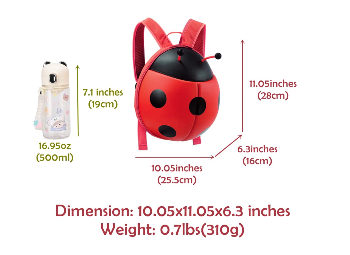 Kids happy Backpack for Unisex Toddler,Ladybug,Child Backpack for Girl and Boy Kindergarten, Red, 10x6.25x11 inches