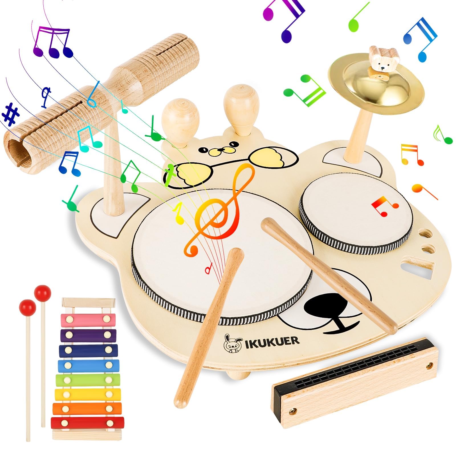 Toddler Musical Instruments Set, 9 in 1 Wooden Percussion Instruments for Toddlers, Montessori Musical Instruments for Boys Girls Early Learning