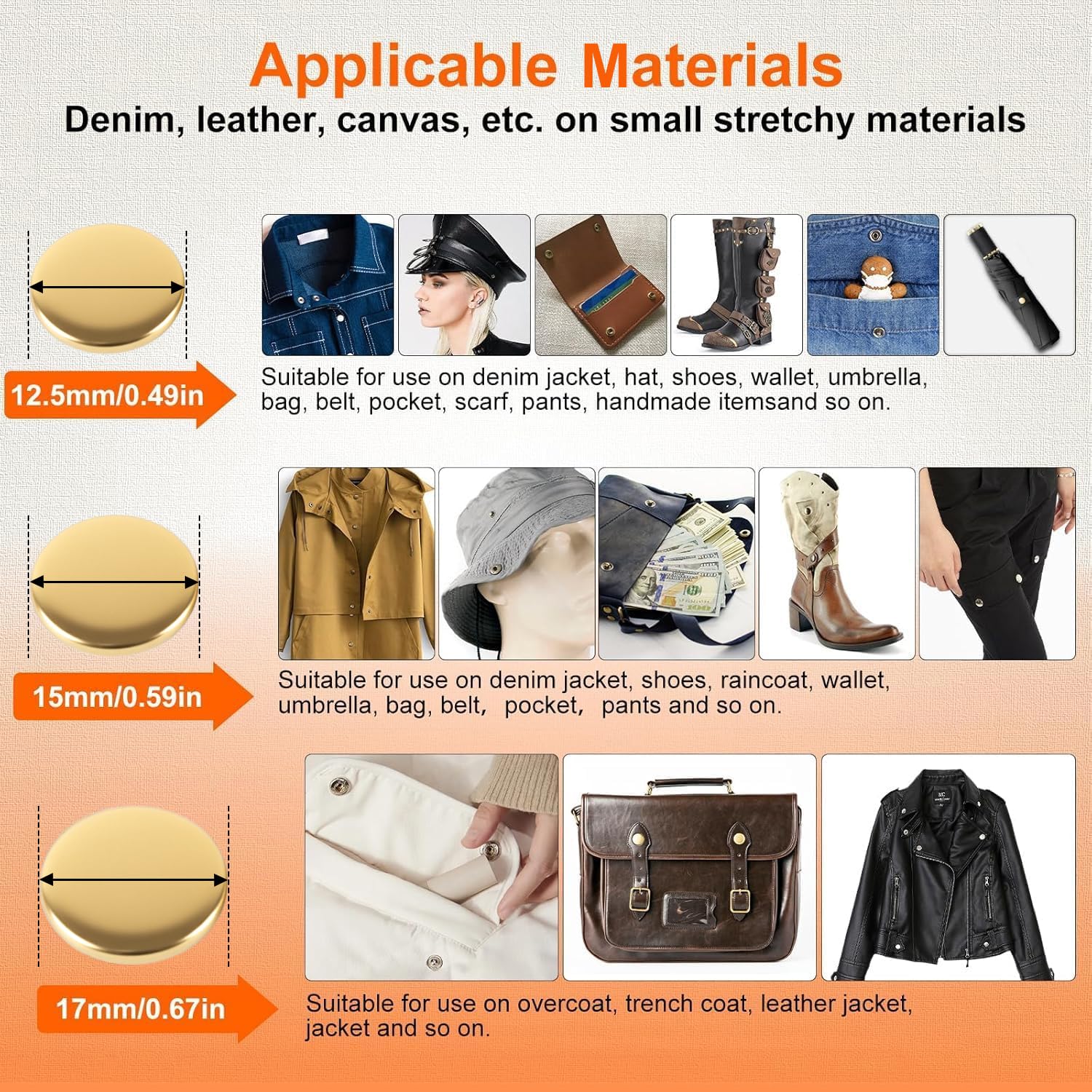 Alritz 120 Set Leather Snap Fasteners Kit, 12.5mm Metal Button Snaps Press Studs with 4 Setter Tools, 6 Color Leather Snaps for Clothes, Jackets, Jeans Wears, Bracelets, Bags (12.5mm)