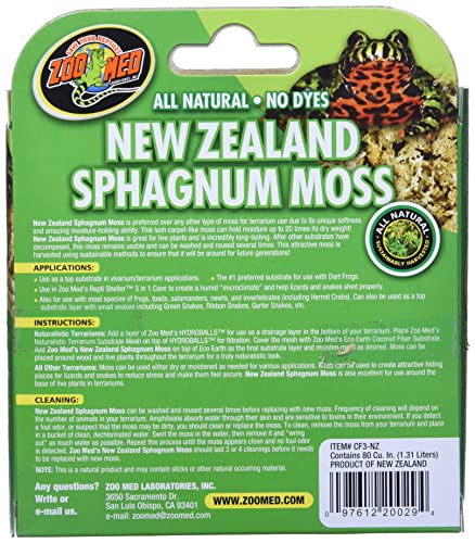 Zoo Med Laboratories SZMCF3NZ New Zealand Sphagnum Moss, 80 Cubic Inch