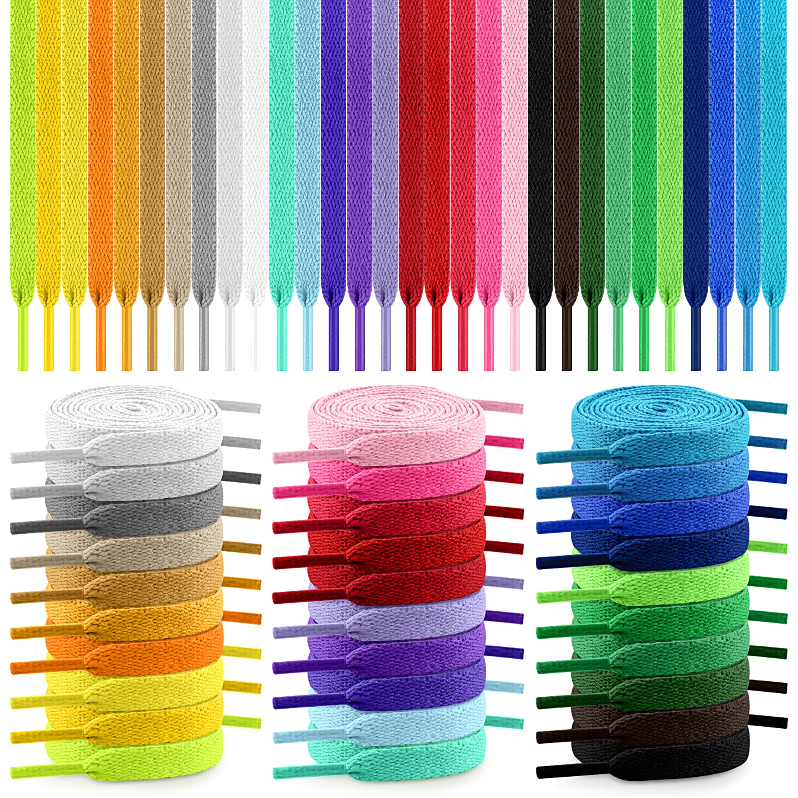 ISUSSER 30 Pairs Flat Colored Shoe Laces, 31" 40" 47" 54" Athletic Shoelaces 30 Colors Shoe Strings for Sneakers Boots Skate Shoes Sport Shoes