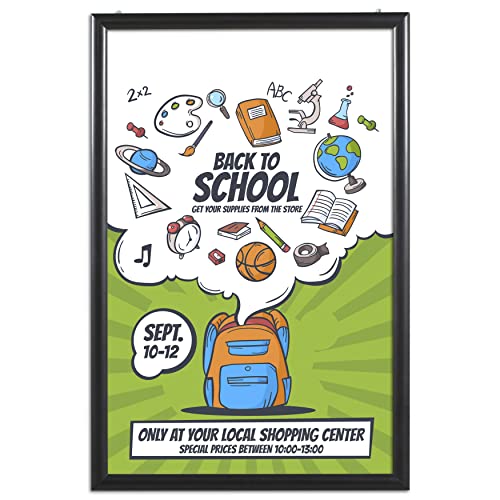M&T Displays Portable Snap Poster Frame 40x60 Inch Black 1.77" Aluminum Profile Front Loading Wall Mounting Photo Picture Document Certificate Sign Holder Mitered Corner Anti Glare Cover