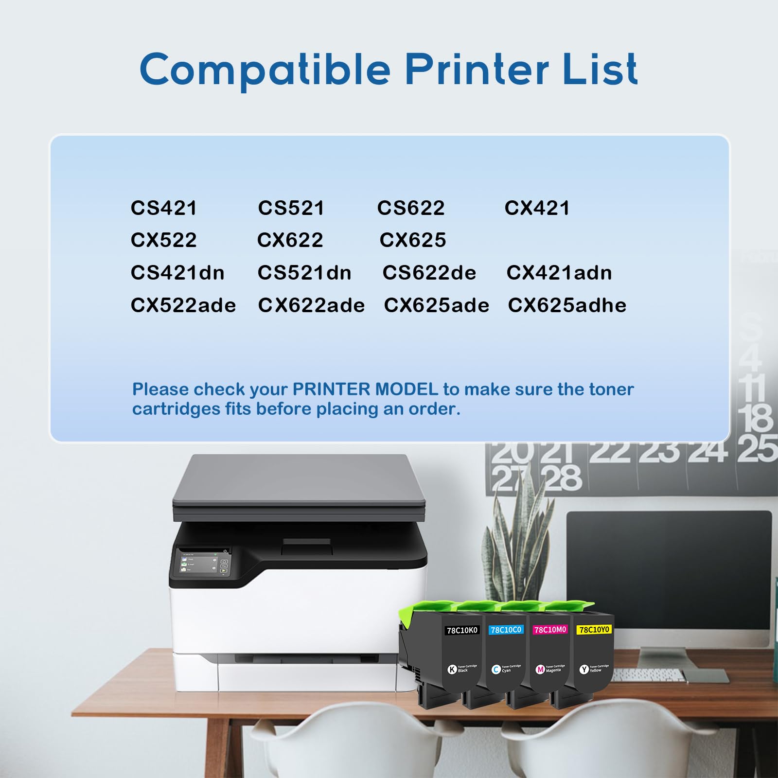 RAKUNI Remanufactured Toner Cartridge Replacement for Lexmark CS421dn CS521dn CS622de CS421 CS521 CS622 CX421 CX522 CX622 CX625 78C10K0 78C10C0 78C10M0 78C10Y0 (4-Pack)