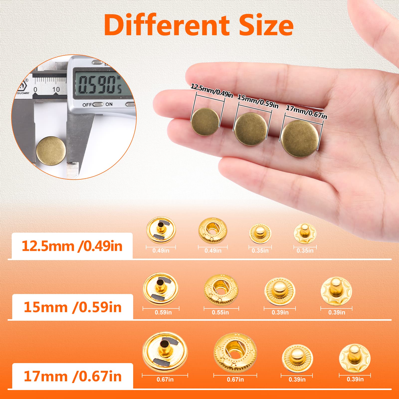 Alritz 120 Set Leather Snap Fasteners Kit, 12.5mm Metal Button Snaps Press Studs with 4 Setter Tools, 6 Color Leather Snaps for Clothes, Jackets, Jeans Wears, Bracelets, Bags (12.5mm)