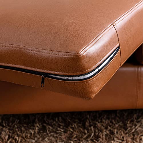 Dreamsir 80'' Faux Leather Sofa Couch, Mid-Century Modern Sofa with Solid Wooden Frame & Padded Cushions, 3-Seater Couch for Living Room, Apartment, Lounge Room (Brown)