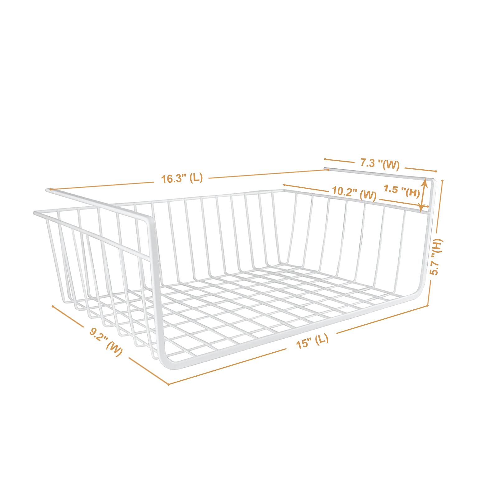 Under Shelf Basket, 4 Pack White Black Wire Rack, Slides Under Shelves for Storage Space on Kitchen Pantry Desk Bookshelf Cupboard
