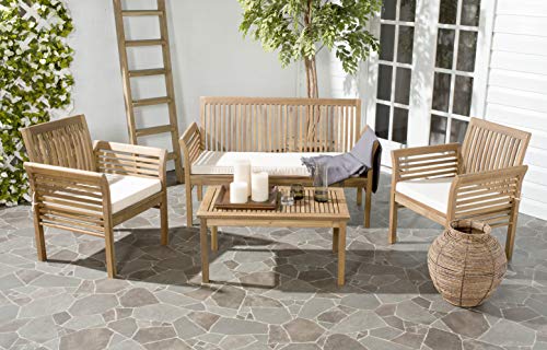 SAFAVIEH Outdoor Collection Carson Natural/ Beige Cushions 4-Piece Conversation Patio Set