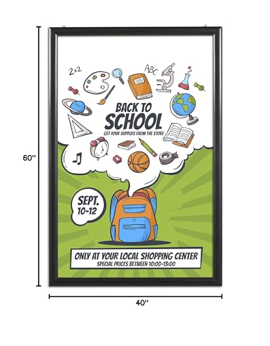 M&T Displays Portable Snap Poster Frame 40x60 Inch Black 1.77" Aluminum Profile Front Loading Wall Mounting Photo Picture Document Certificate Sign Holder Mitered Corner Anti Glare Cover