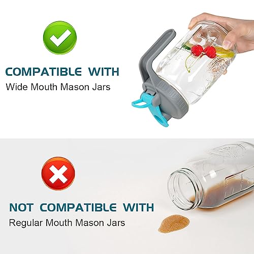 AUAUY 2PCS Reusable Mason Jar Pour Spout Lid, Wide Mouth Mason Jar Flip Cap Lid with Handle, Airtight & Leak-proof Seal, Easy Pouring Spout for Pouring, Drinking and Airtight Storage(Jar Not Included)