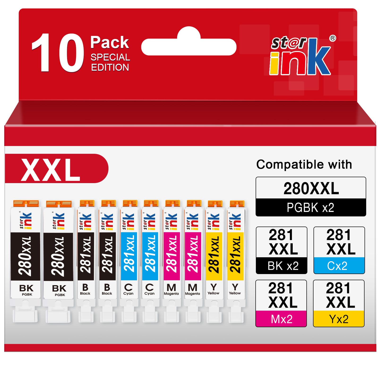 Starink Compatible Ink Cartridge Replacement for Canon 280 281 XXL PGI-280XXL CLI-281XXL for Pixma TR8520 TR8620 TR7520 TR8620a TR8622 TS6220 TS6320 TS6120 TR8600 TR8500 TR7500 TS6300 Printer, 10-Pack
