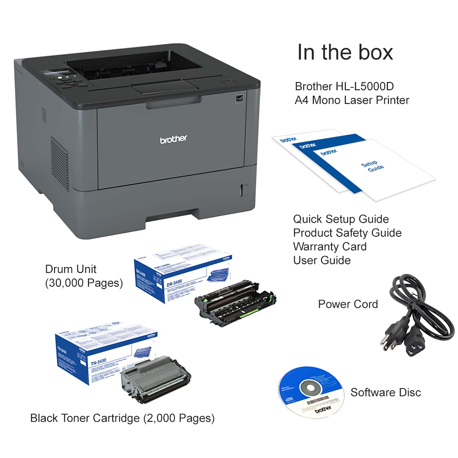 Brother HL-L5200DW Wireless Monochrome Single-Function Laser Printer, Gray - Print only - 42 ppm, 1200 x 1200 dpi, 8.5" x 14" Legal, 256MB Memory, Auto Duplex Printing, Ethernet