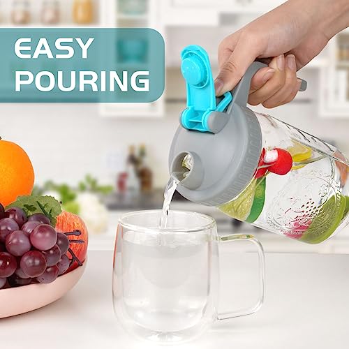 AUAUY 2PCS Reusable Mason Jar Pour Spout Lid, Wide Mouth Mason Jar Flip Cap Lid with Handle, Airtight & Leak-proof Seal, Easy Pouring Spout for Pouring, Drinking and Airtight Storage(Jar Not Included)