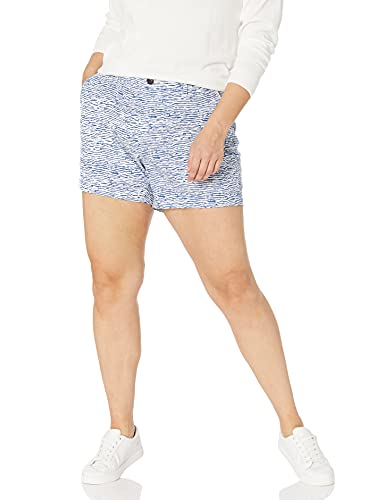 Amazon Essentials Women's 5 Inch Inseam Stretch Chino Short With Pockets (Available in Plus Size), Blue White Ripple Print, 22 Plus