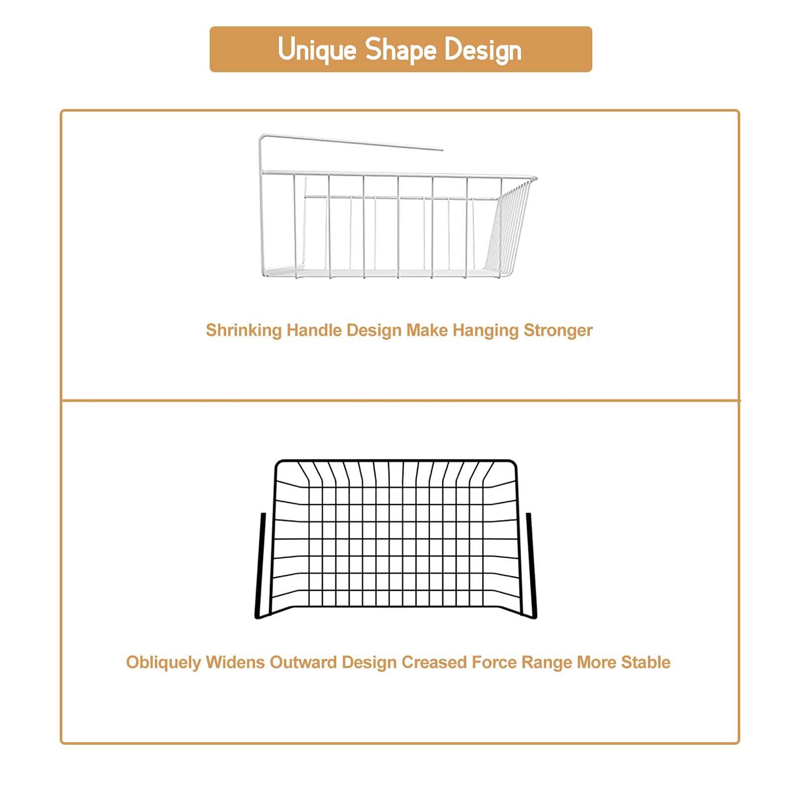 Under Shelf Basket, 4 Pack White Black Wire Rack, Slides Under Shelves for Storage Space on Kitchen Pantry Desk Bookshelf Cupboard