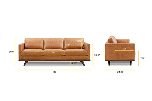 POLY & BARK Nolita Sofa in Full-GrainĀ Pure-Aniline Italian Leather, Cognac Tan