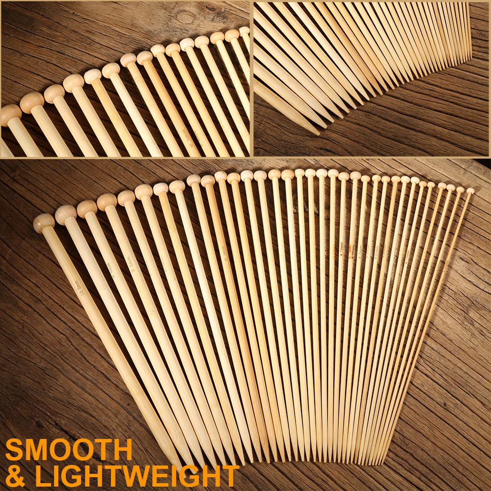 36PCS Bamboo Knitting Needles Set, BetyBedy Single Pointed Knitting Needles, 9 Inches Length Knitting Crochet Supplies for Beginners Handmade (18 Sizes from 2.0mm-10.0mm)