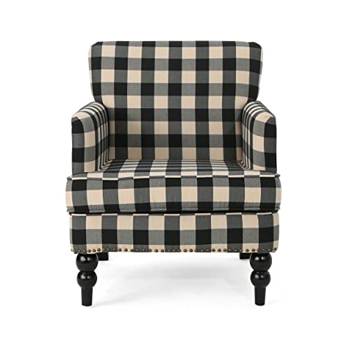 Christopher Knight Home Evete Tufted Fabric Club Chair, Black Checkerboard