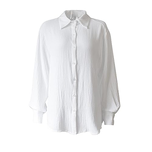 Basic Tops for Women 2023 New Casual Lapel Long Sleeve Shirts Solid Color Comfy Loose Elegant Classic Blouses
