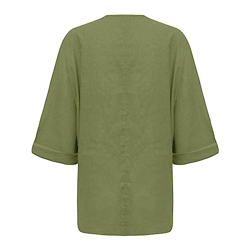 Your Orders Going Out Tops for Women Cotton Linen v Neck Solid Color Shirts Long Sleeve Casual Vacation t Shirts Trendy 2023 Army Green S
