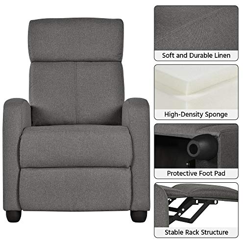 Yaheetech Fabric Recliner Chair Sofa Ergonomic Adjustable Single Sofa with Thicker Seat Cushion Modern Home Theater Seating for Living Room Matte Grey