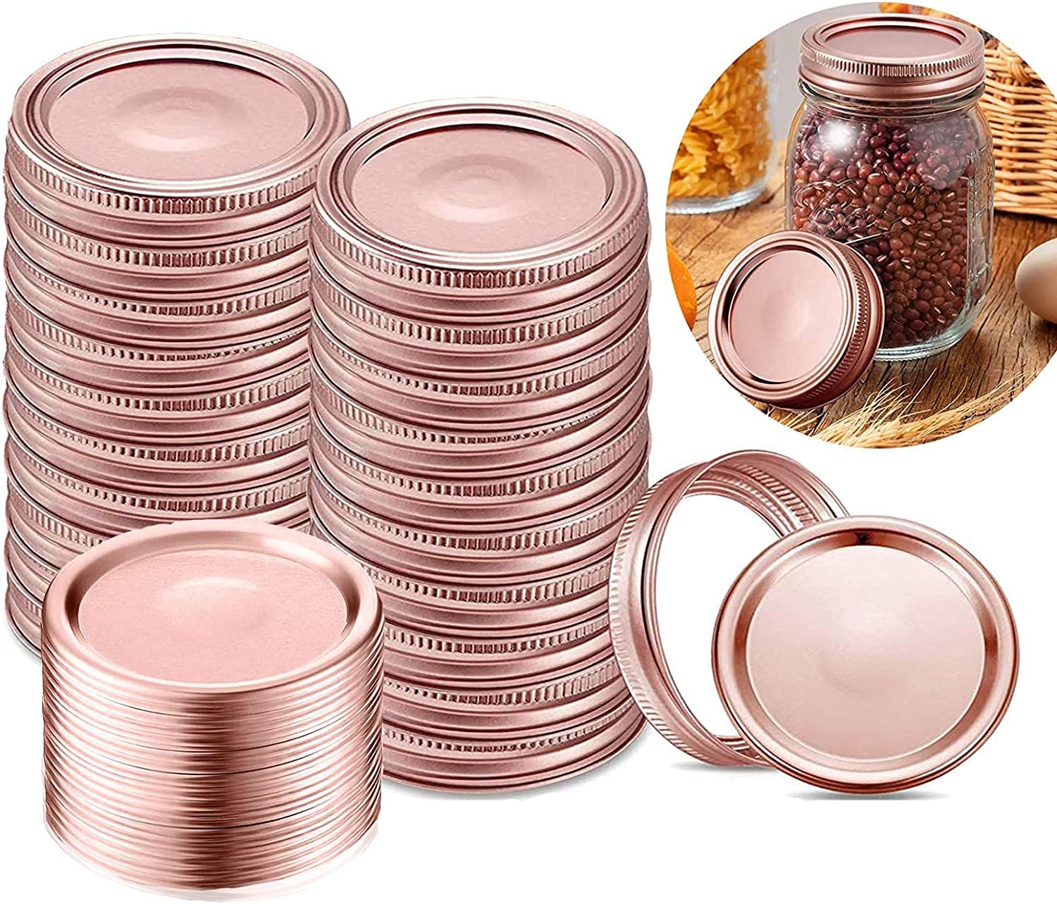 Oriflame 48 Pcs Lids & Bands for Mason Jar Regular Mouth Split-Type Leak Proof Airtight Reusable Jar Lids for Mason Storage Caps (24pcs Lids&24pcs Bands)