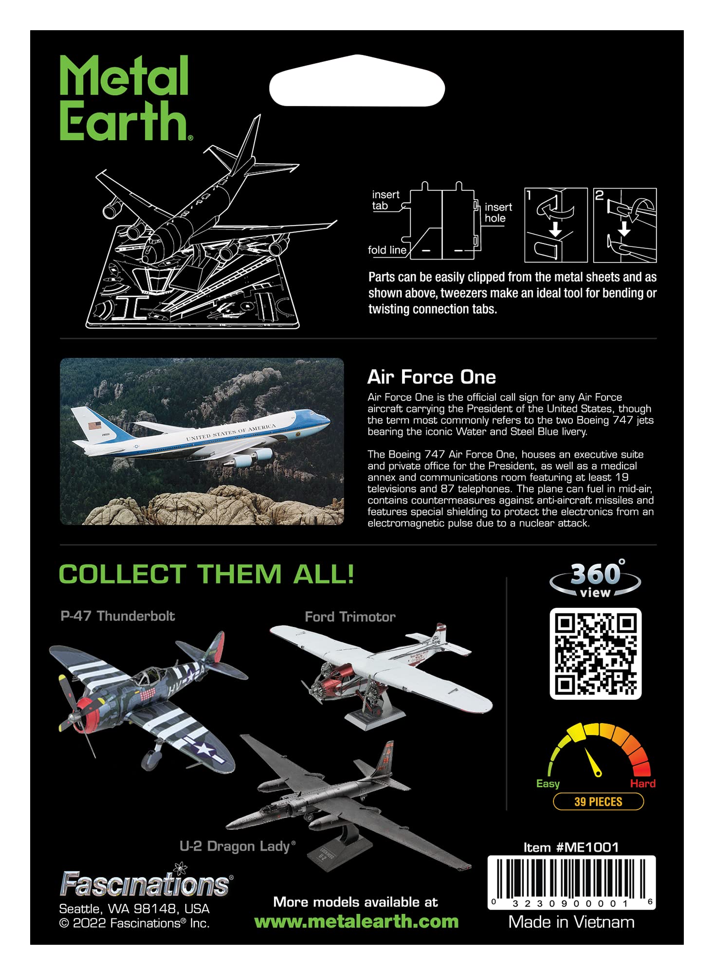 Fascinations Metal Earth Air Force One 3D Metal Model Kit Bundle with Tweezers