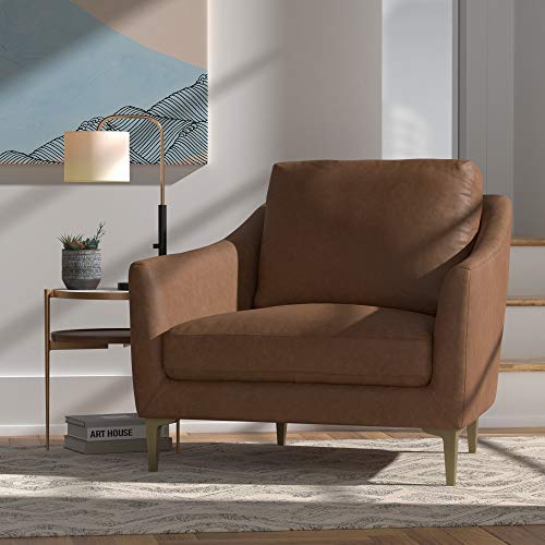 Amazon Brand β Rivet Alonzo Contemporary Leather Living Room Accent Chair, 39"W, Cognac