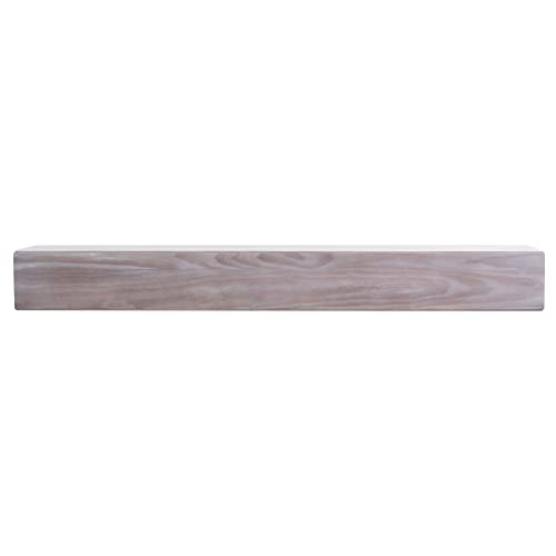 MANTELSDIRECT 72 Inch Floating Fireplace Mantel Wood Shelf in White Wash - Austin from Mantels Direct | Wooden Rustic Wall Shelf Perfect for Décor and Electric Fireplaces