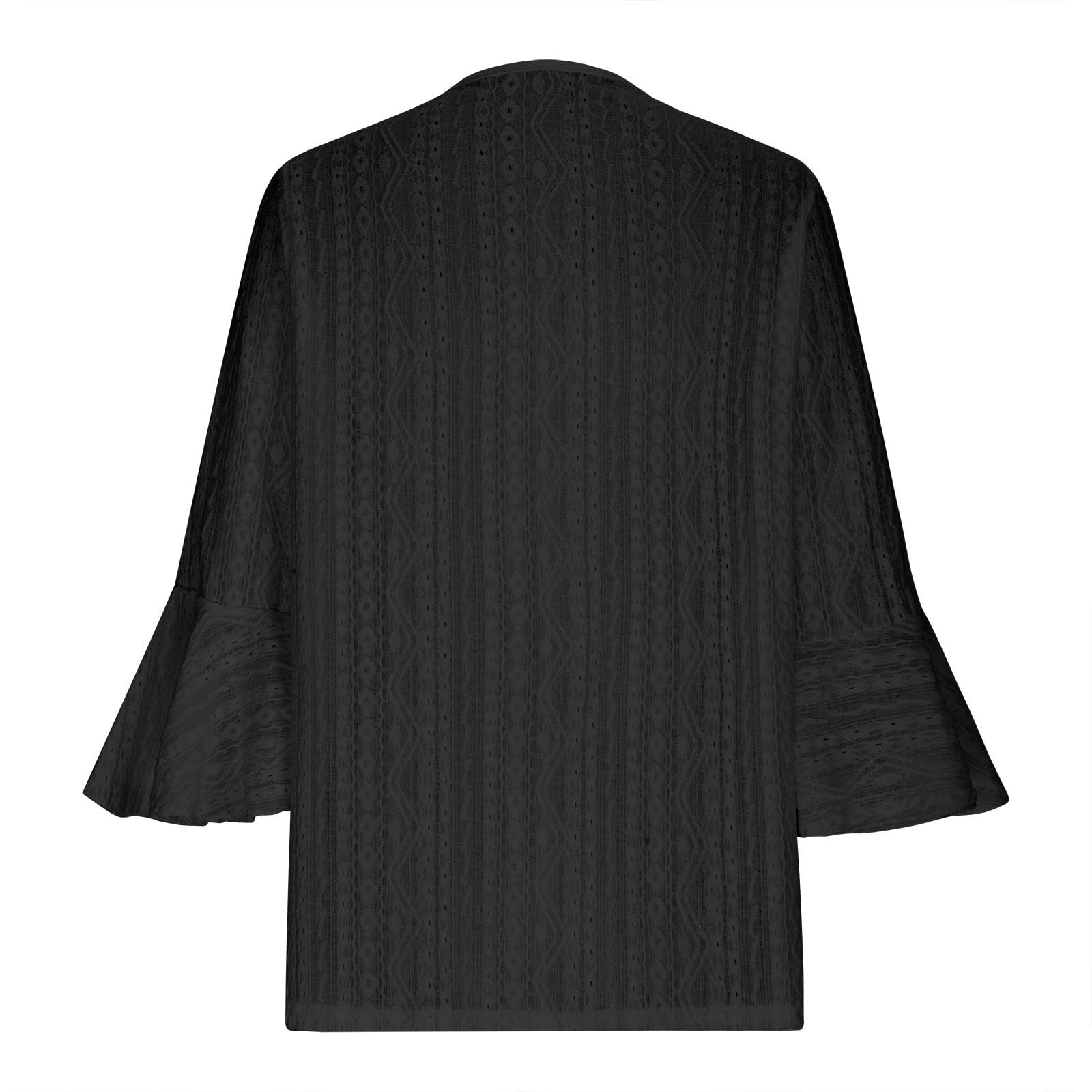 Womens Tops 3/4 Length Sleeve Solid Color Lace Patchwork Tee Blouse Crewneck Empire Waist Dressy Casual Tunics Womens Long Sleeve Tops Casual Black M