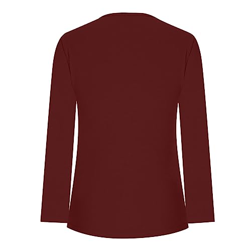 Deal of The Day Prime Today Womens Workout Tops Solid Color v Neck Long Sleeve Button Blouses Empire Waist Ruched Slim Fit Tunics Trendy 2023 Wine S