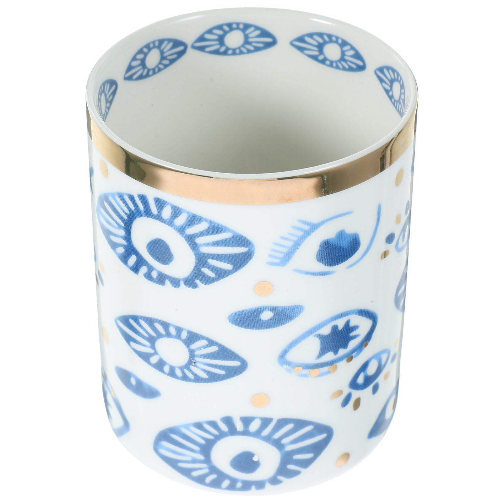 VOSAREA Aromatherapy Candle Jar with Lid Evil Eye Pattern Design Ceramic Makecup Cotton Swab Holder Decorative Candle Holder Bottle for Fireplace Kitchen Dining Decor