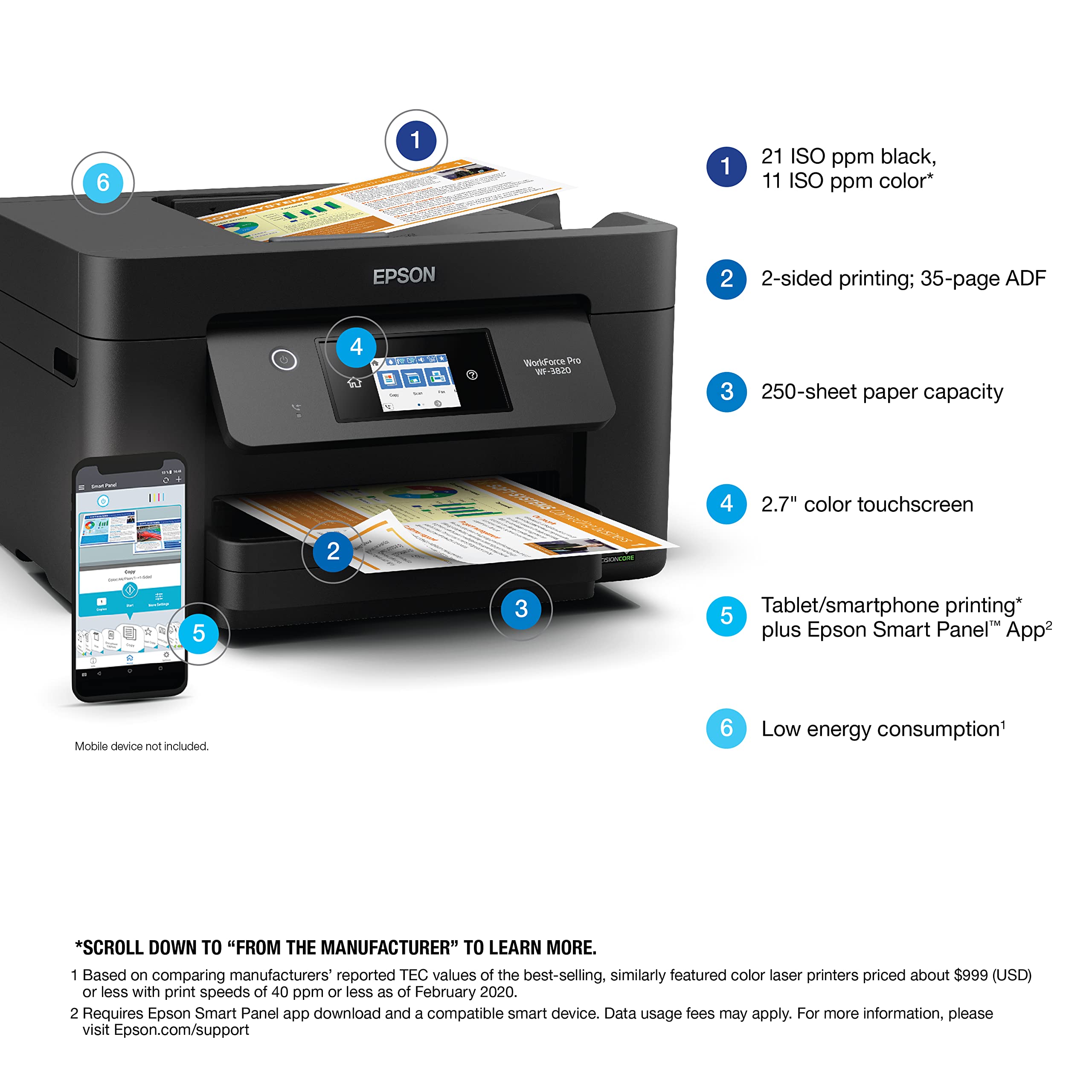 Epson Workforce Pro WF-3820 Wireless All-in-One Printer with Auto 2-Sided Printing, 35-Page ADF, 250-sheet Paper Tray and 2.7" Color Touchscreen (Renewed)