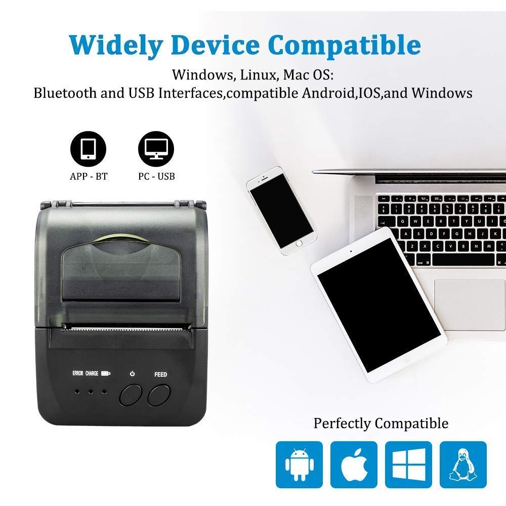 NETUM Wireless Bluetooth Receipt Thermal Printer with 50rolls Receipt Paper Portable Personal Bill Printer 2 Inches 58mm Mini USB POS Printer for Restaurant Sales Retail Compatible