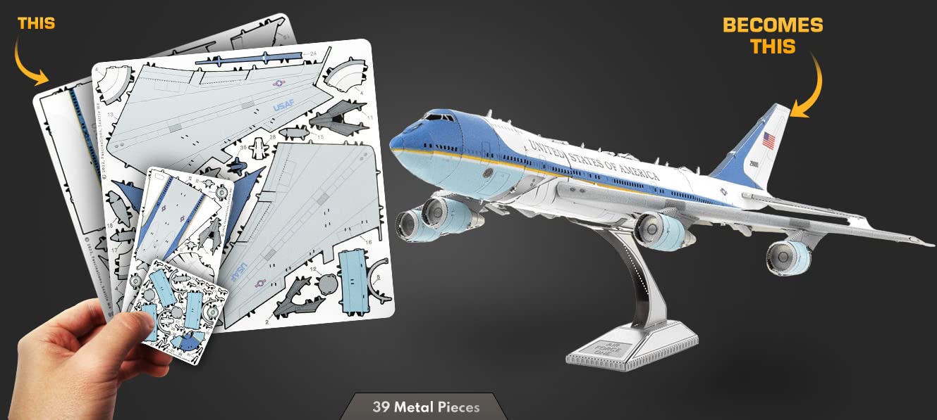 Fascinations Metal Earth Air Force One 3D Metal Model Kit Bundle with Tweezers