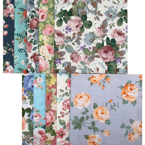 Cotton Quilting Fabric 10 Pcs 20" x 20" Fat Quarters Fabric Bundles Floral Fabric Squares for Quilting, DIY Sewing Project, Patchwork, Misscrafts, Crafting(50cm x 50cm)