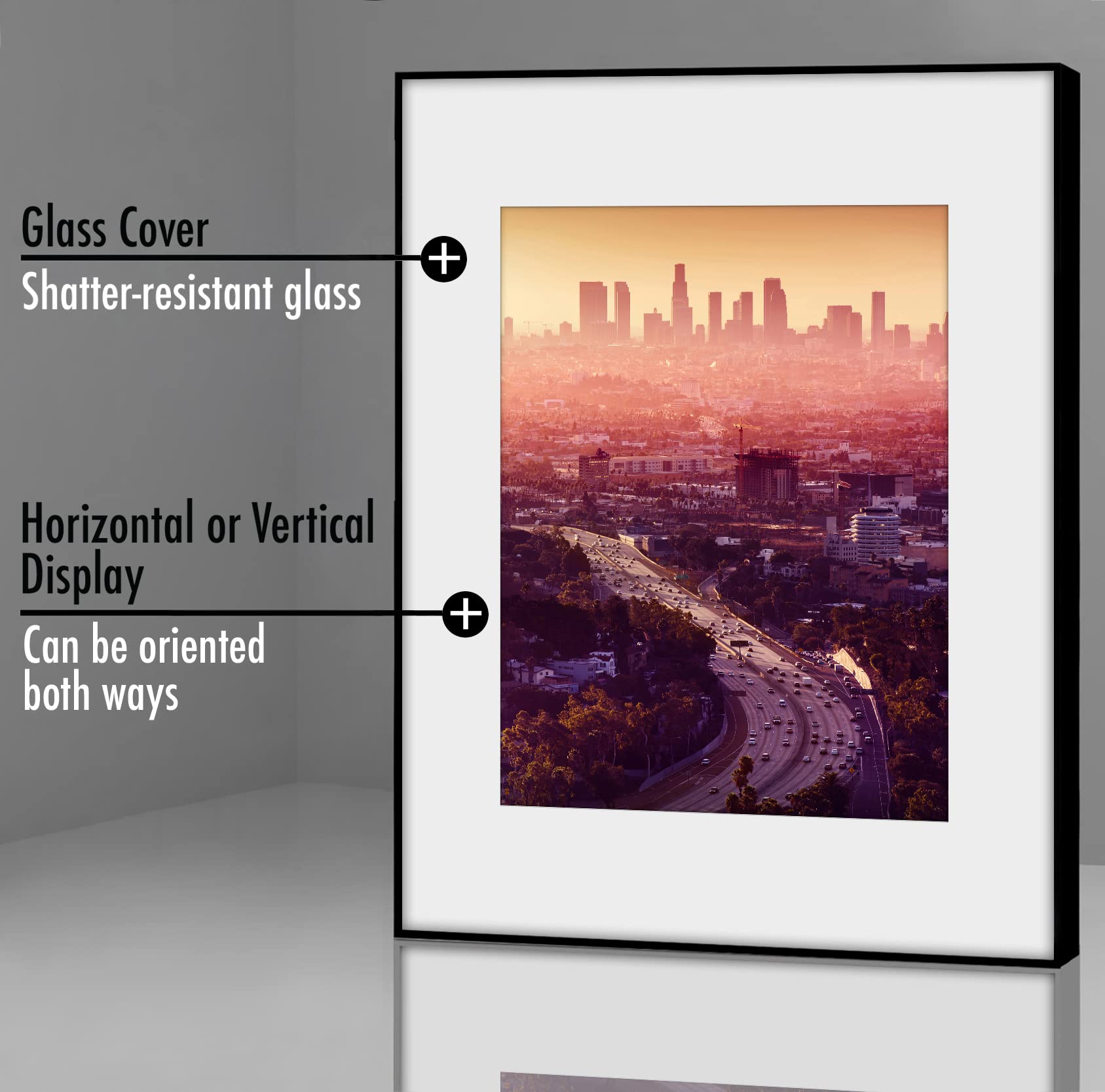 Americanflat Front Loading 16x20 Picture Frame with Shatter-Resistant Glass - Set of 2 - Use as 11x14 Frame with Mat - Metropolitan Collection - Photo Frame for Wall Display - Black