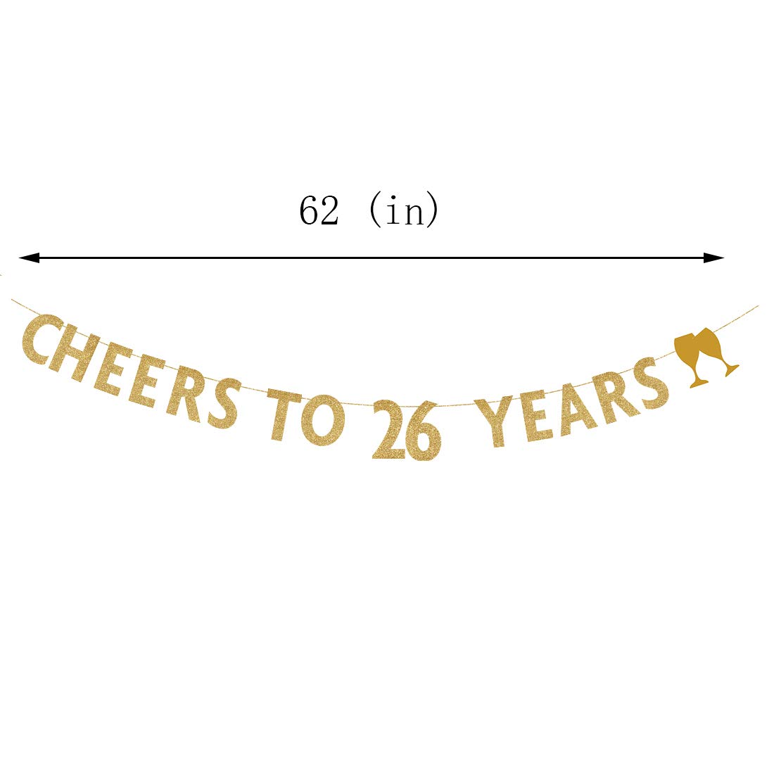 MAGJUCHE Gold glitter Cheers to 26 years banner,26th birthday party decorations