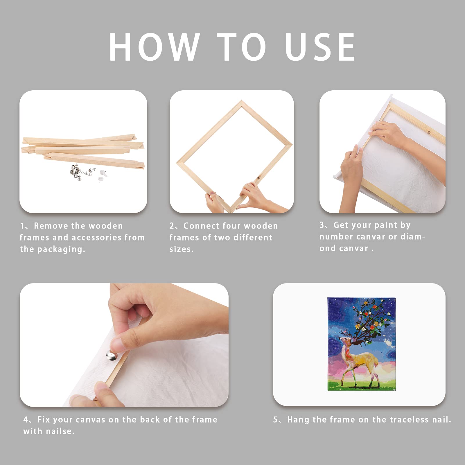 Caydo 2 Pack Canvas Stretcher Bars Kit, 12x16 Inch Removable Canvas Wooden Frames for Prints, Oil Paintings, Paint by Numbers & Poster