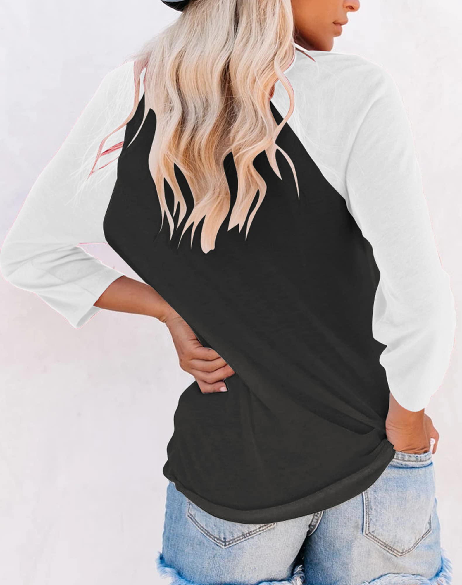 Bingerlily Women's Casual T-Shirts 3/4 Sleeve Color Block Cute Tops Comfy Blouses (Charcoal,Large)