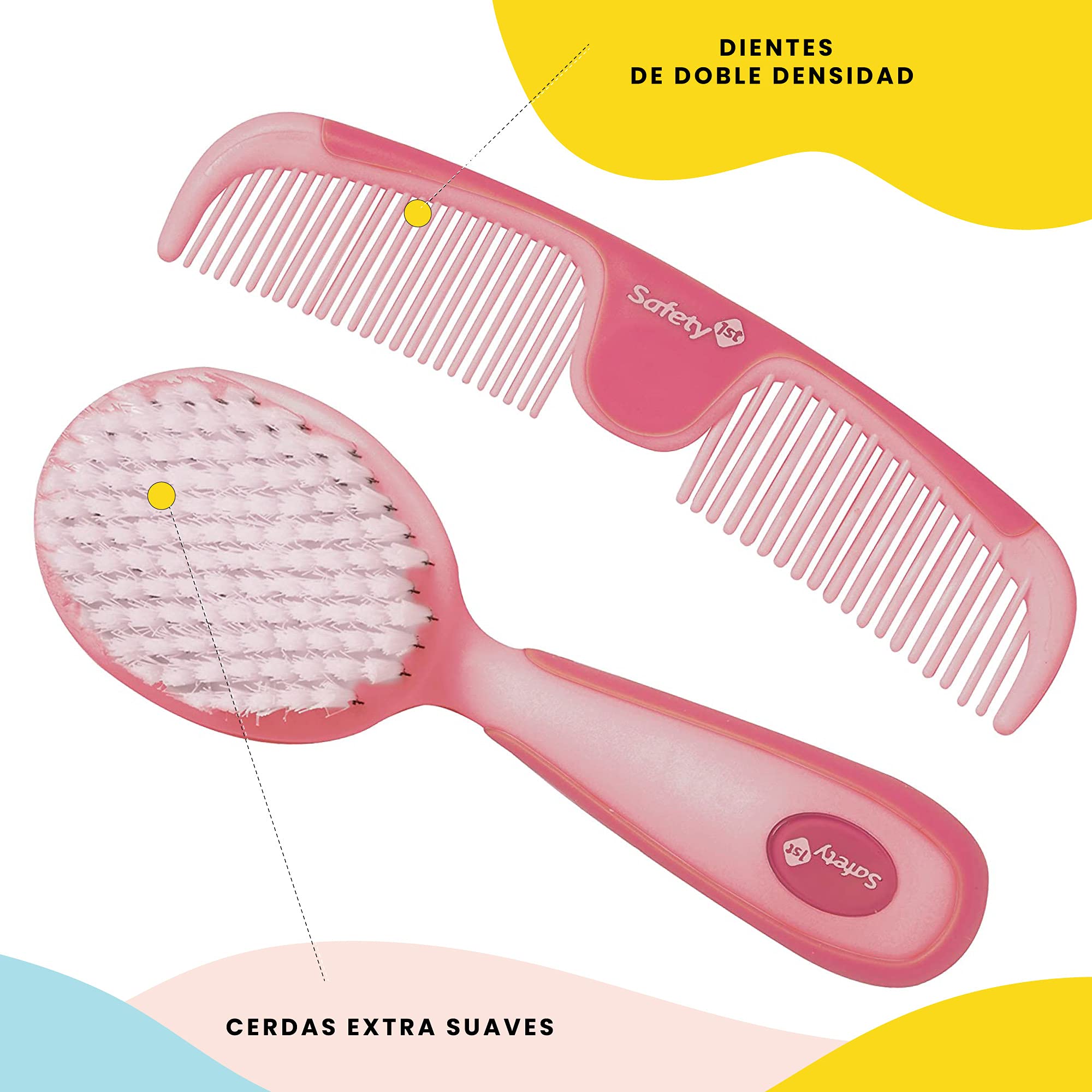 Safety 1st Easy Grip Brush and Comb, Raspberry