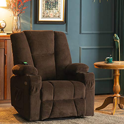 MCombo Fabric Electric Power Recliner Chair with Heat and Massage, Cup Holders, USB Ports, Extended Footrest, Cloth Powered Reclining for Living Room 8015