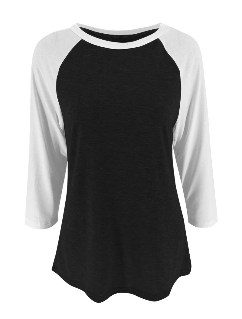 Bingerlily Women's Casual T-Shirts 3/4 Sleeve Color Block Cute Tops Comfy Blouses (Charcoal,Large)