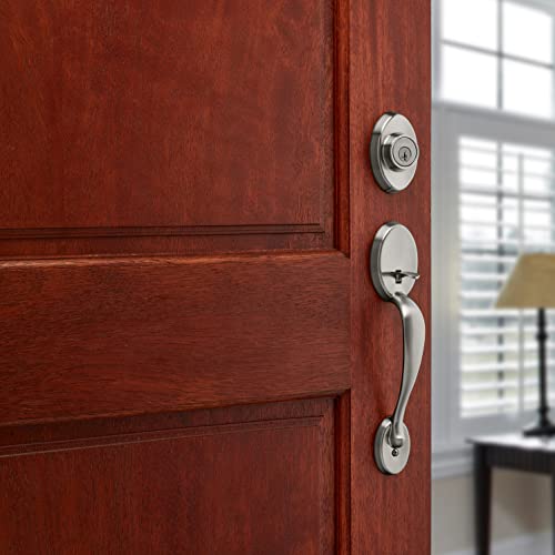 Kwikset 800CEXCN 15 SMT CP Chelsea Single Cylinder Handle set with Cameron Knob Featuring SmartKey, Satin Nickel