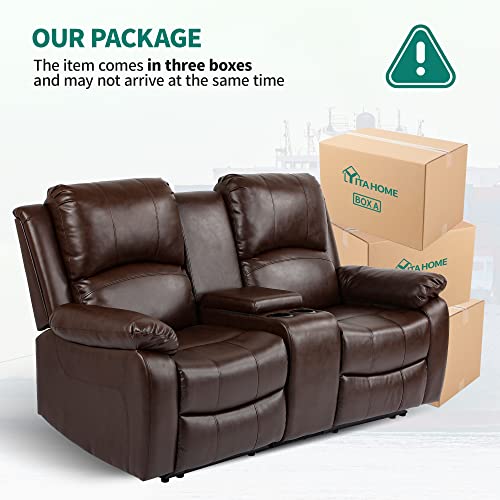 YITAHOME Loveseat Recliner, Manual Double Sofa Loveseat, Home Theater Seating with Storage Console, Double Recliner RV Sofa with Cup Holders and Side Pocket for Living Room
